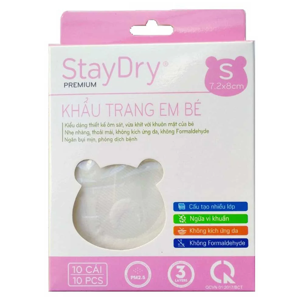 Khẩu trang trẻ em StayDry Size S - Trắng giá tốt
