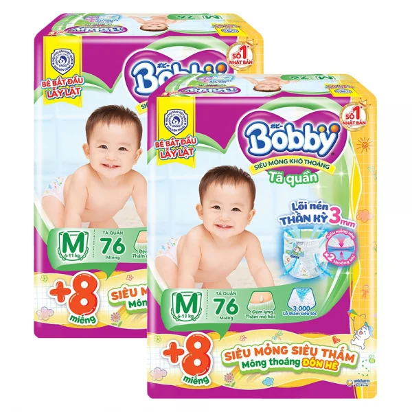 Tã Quần Bobby M 76 miếng + 8 miếng tã quần size M giá tốt