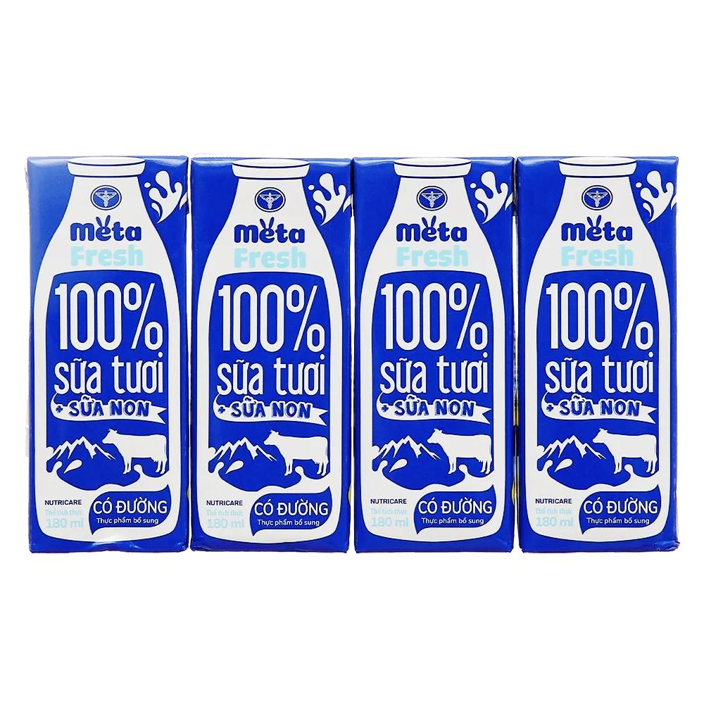 Sữa tươi có đường bổ sung sữa non Metafresh 180ml, lốc 4 hộp giá tốt