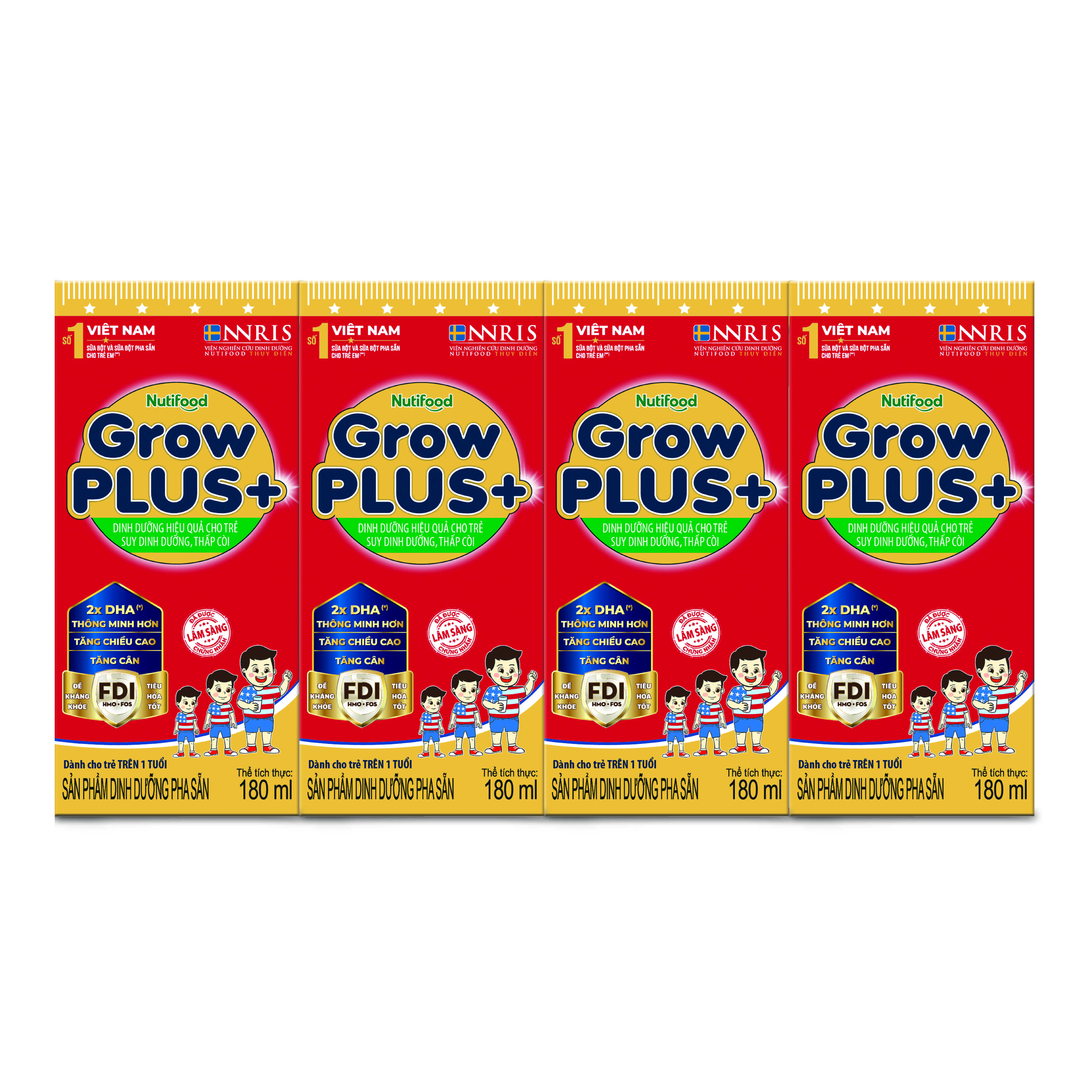 Sản phẩm dinh dưỡng pha sẵn GrowPLUS+ 180ml (lốc 4 hộp, trên 1 tuổi)