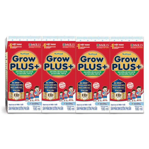 Sữa GrowPlus+ ít đường 180ml (lốc 4 hộp) giá tốt